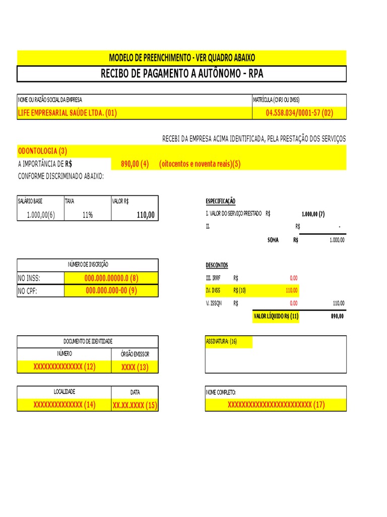 Modelo de Preenchimento Rpa | PDF | Brasil | Bem-estar