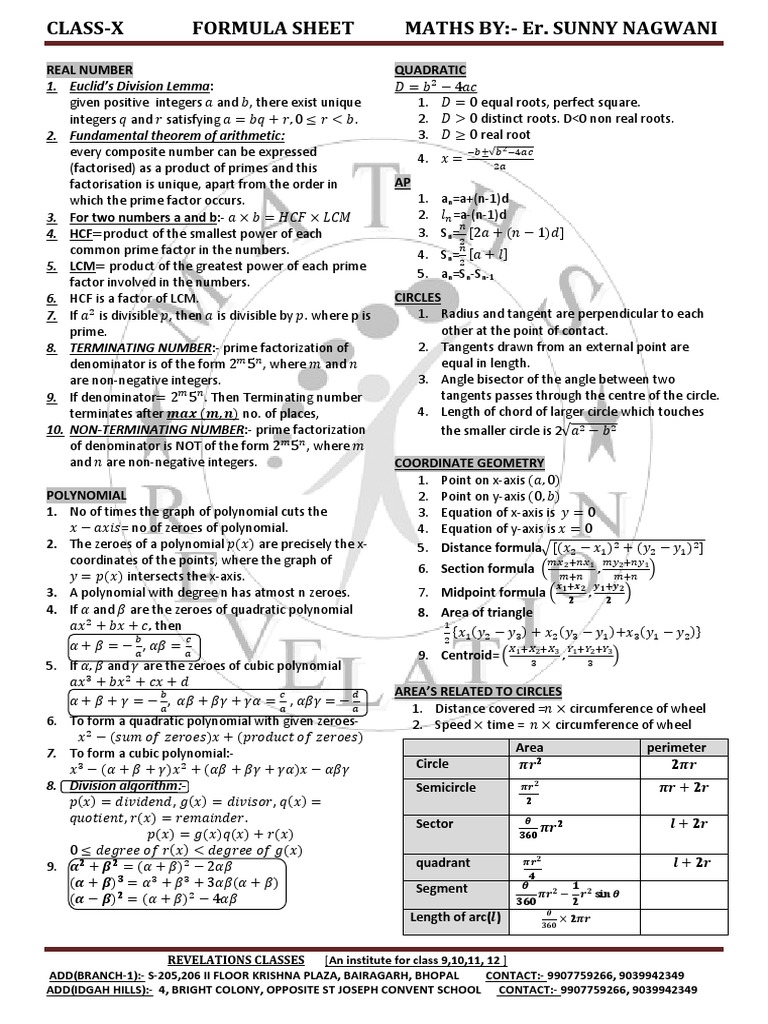 10th Formula Sheet | PDF | Factorization | Prime Number