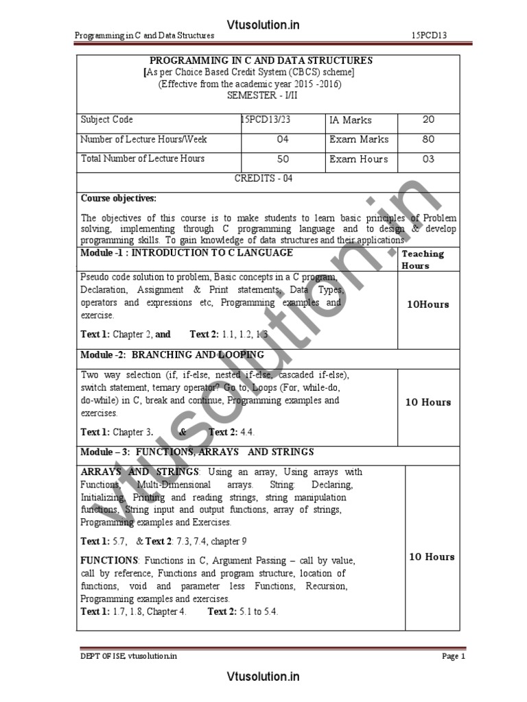 Programming In C Data Structures 15pcd13 Notes Pdf Pdf Pointer Computer Programming