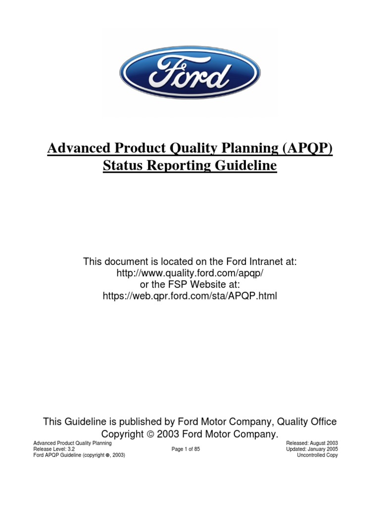 Apqp Ford (En) - Ene 05 | PDF | Reliability Engineering | Specification ...