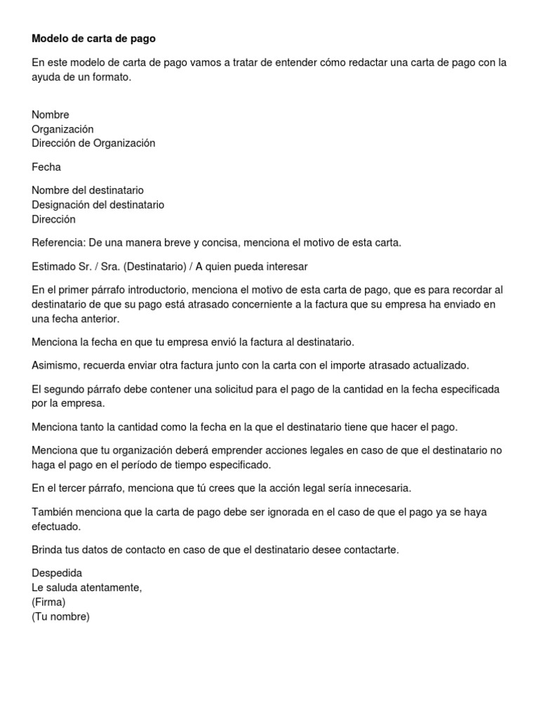 Modelo de Carta de Pago | PDF