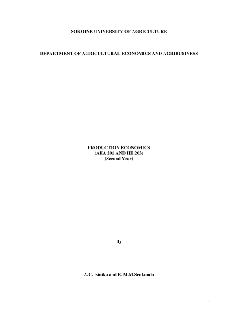 PRODUCTION ECONOMICS - Lecture Notes PDF | PDF | Production Function ...