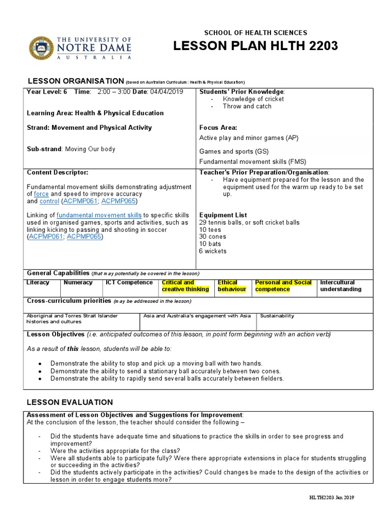 Cricket Lesson Plan 1 PDF | PDF | Batting (Baseball) | Educational ...