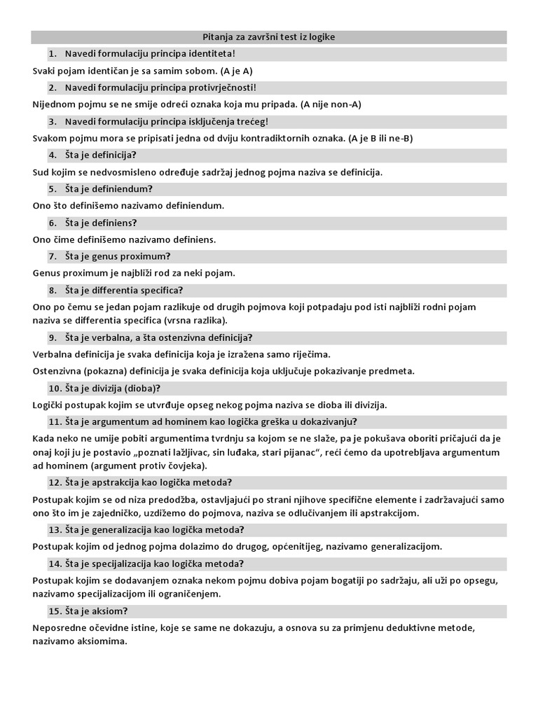 Logika - Pitanja Za Test | PDF