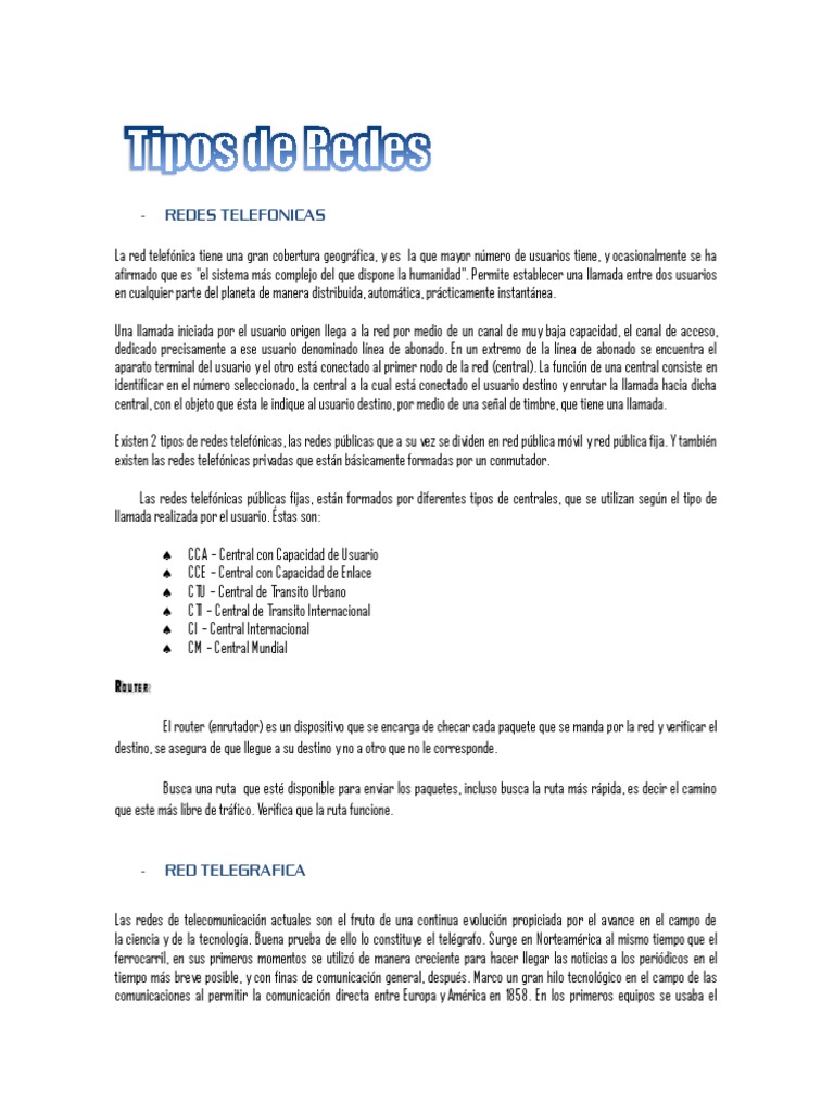 Tipos de Redes | PDF | Red inalámbrica | Red de computadoras