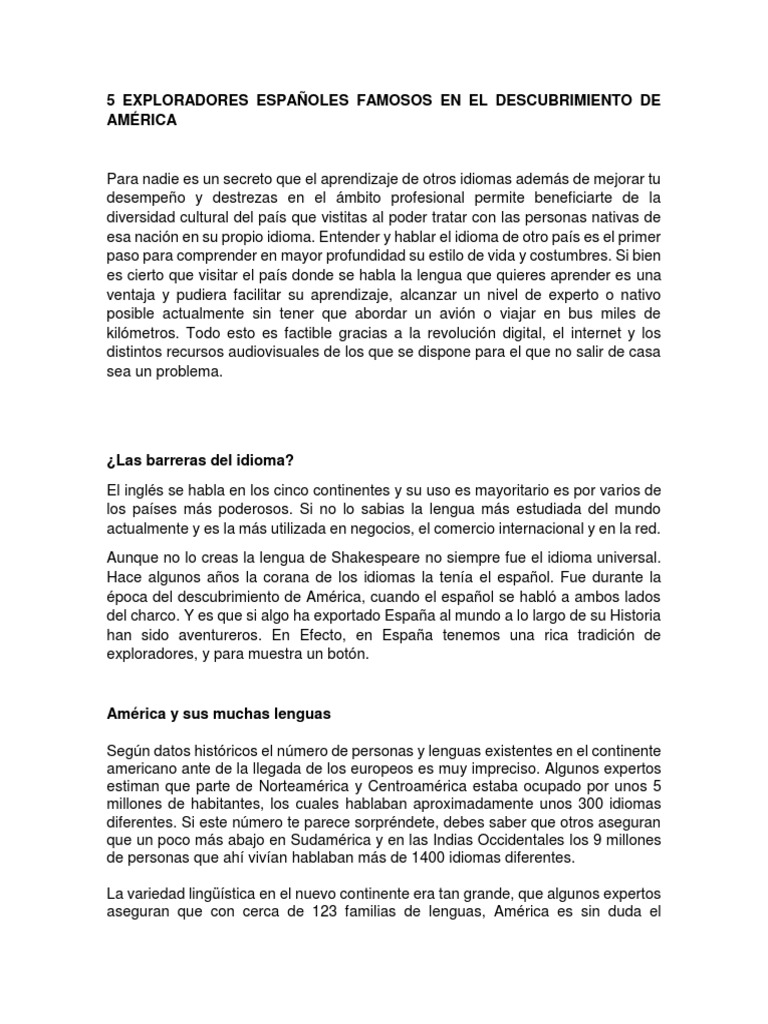 5 Exploradores Españoles Famosos en El Descubrimiento de América | PDF ...