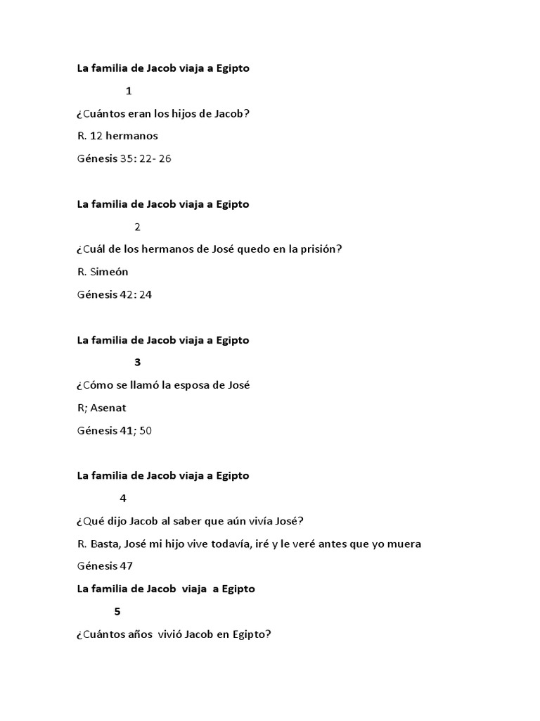 La Familia de Jacob Viaja A Egipto | PDF | Jacob | Biblia hebrea
