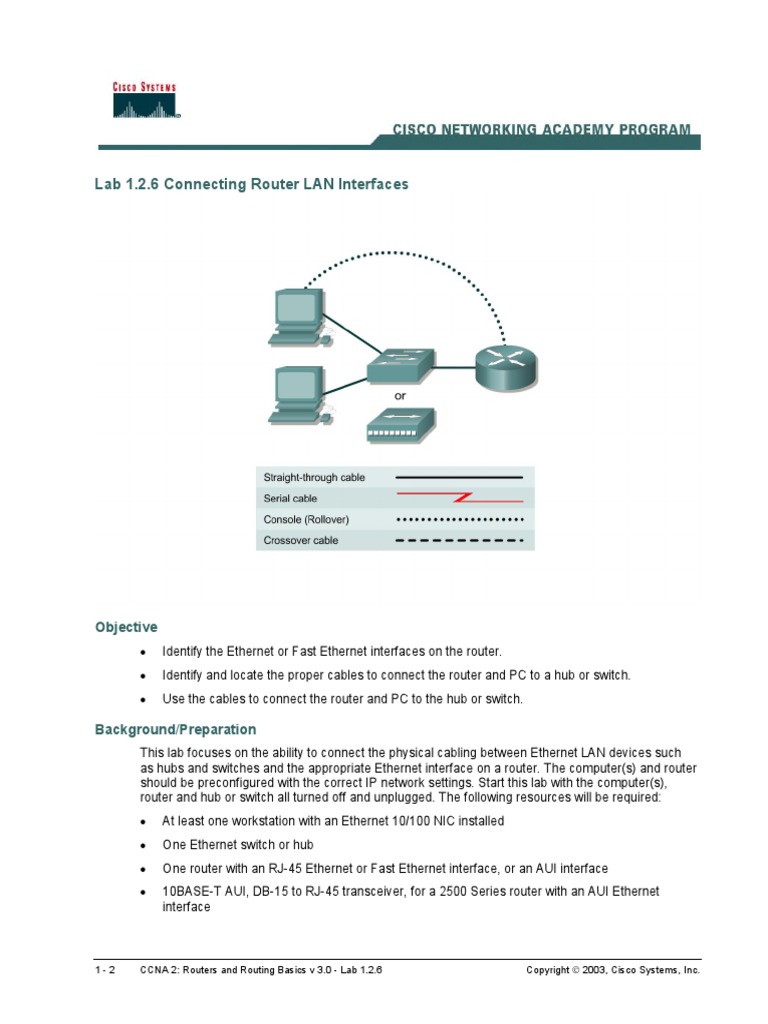 Lab - 1 - 2 - 6 Connecting Router LAN Interfaces (CISCO SYSTEMS) | PDF ...