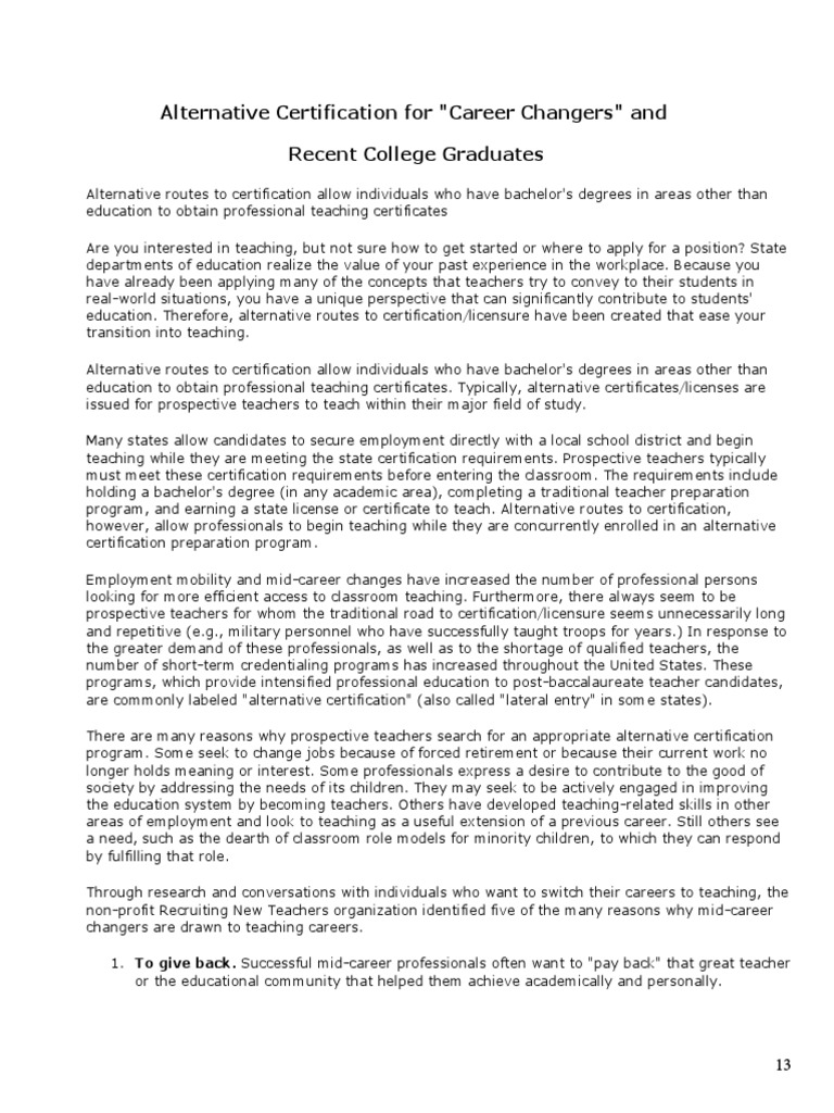Alternative Certification | PDF | Teachers | Employment