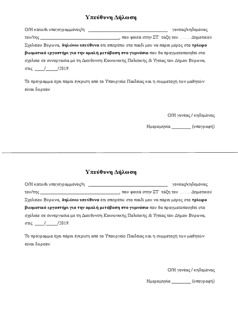 Υπεύθυνη Δήλωση, 2019 | PDF