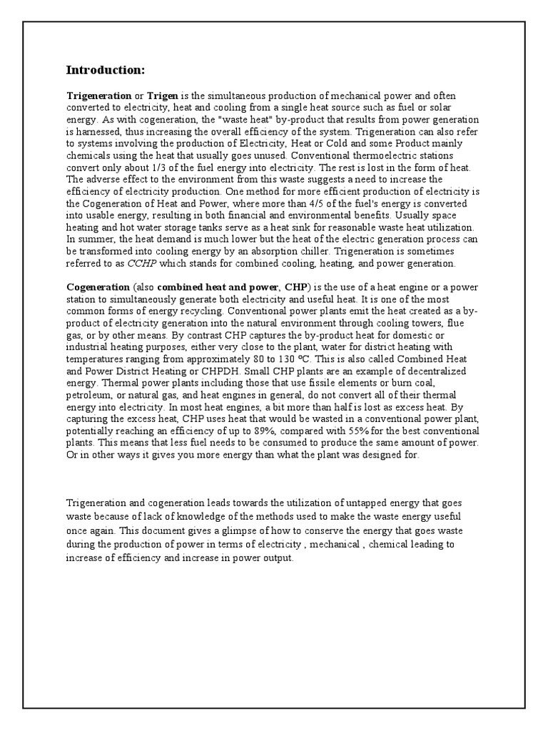 Tri Generation or Trigen Is The Simultaneous Production of Mechanical ...