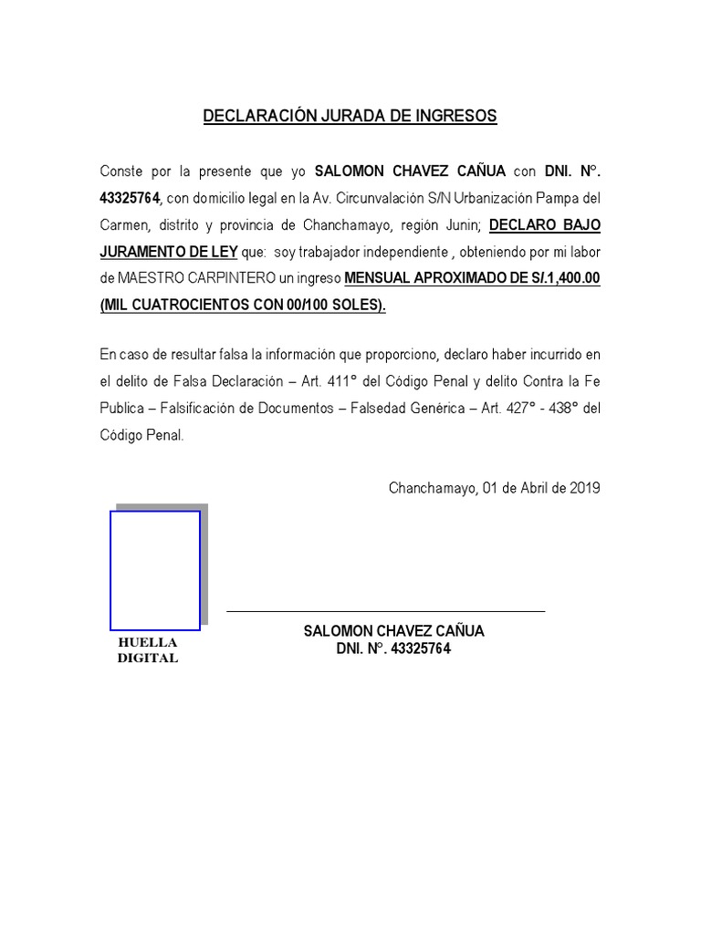 Declaracion Jurada de Ingresos | PDF
