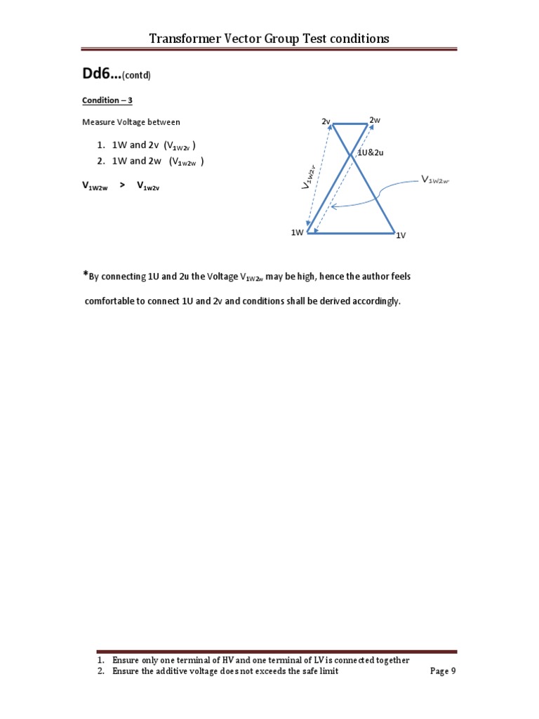 Transformer Vector Group Test Conditions: 1. 1W and 2v (V) 2. 1W and 2w ...