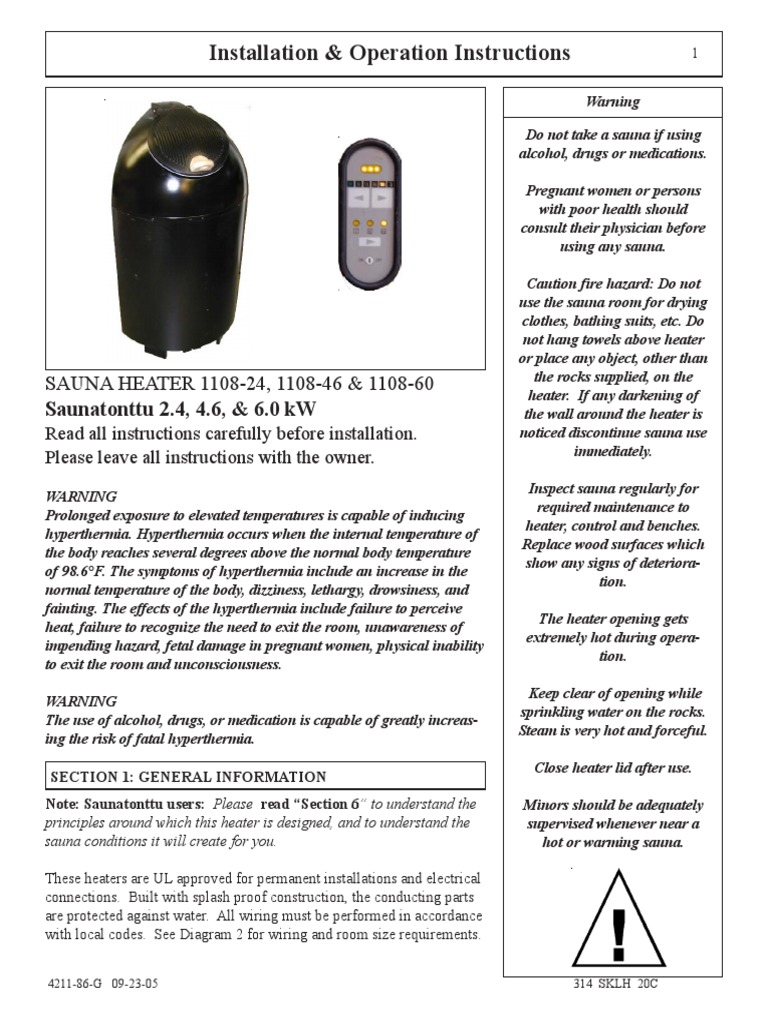 Saunatec Sauna Heater 1108 24 Users Manual 526436 | PDF | Hyperthermia ...