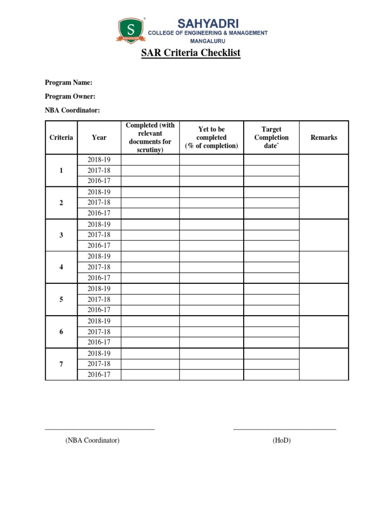SAR Criteria Checklist 25.03.2019 | PDF