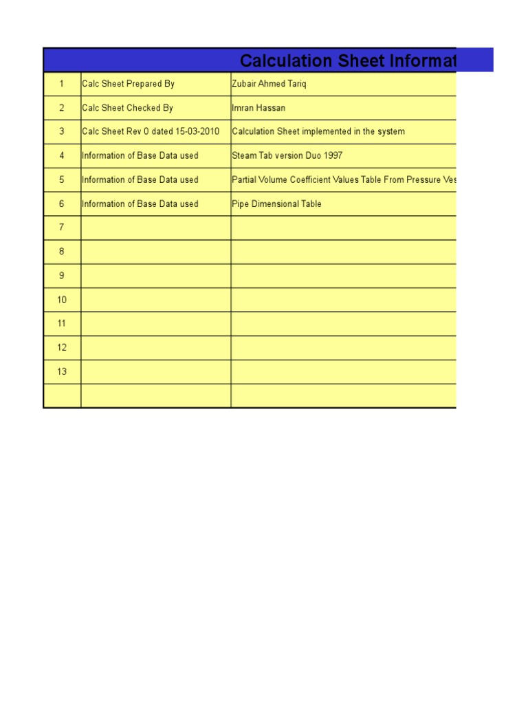 Calculation Sheet Information | PDF | Microsoft Excel | Software