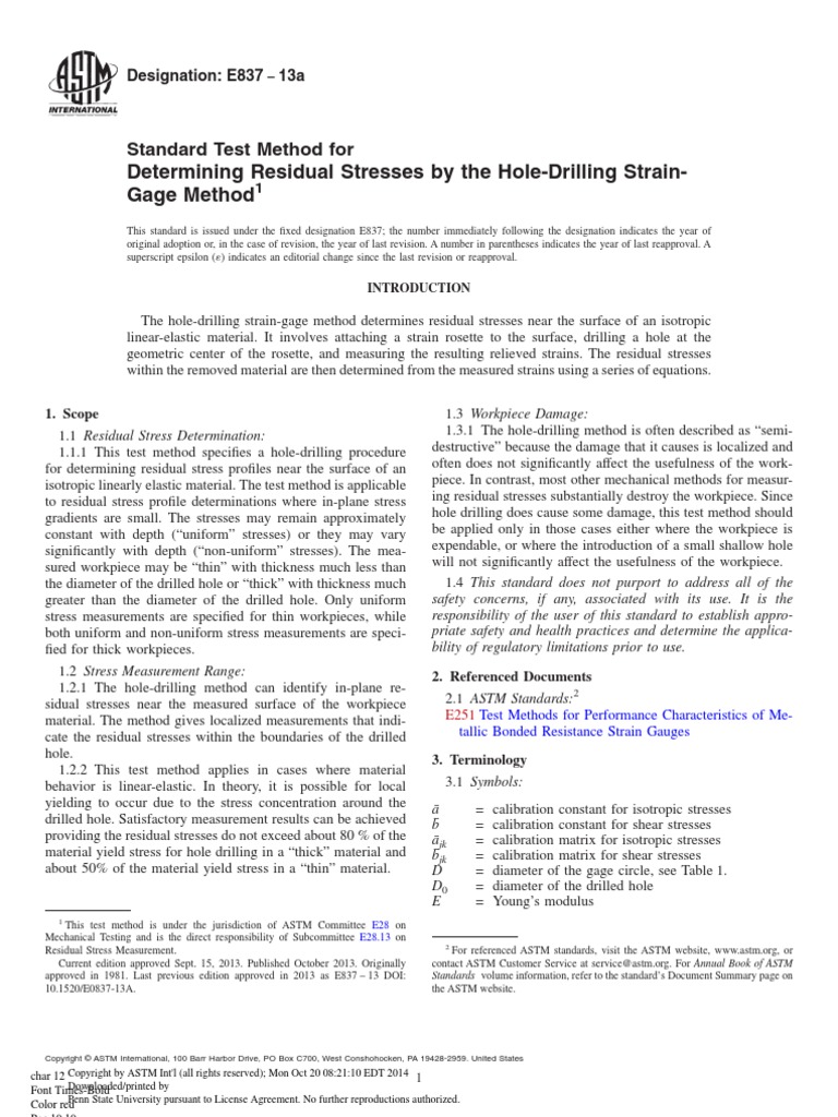 E 837 Standard | PDF | Drilling | Stress (Mechanics)
