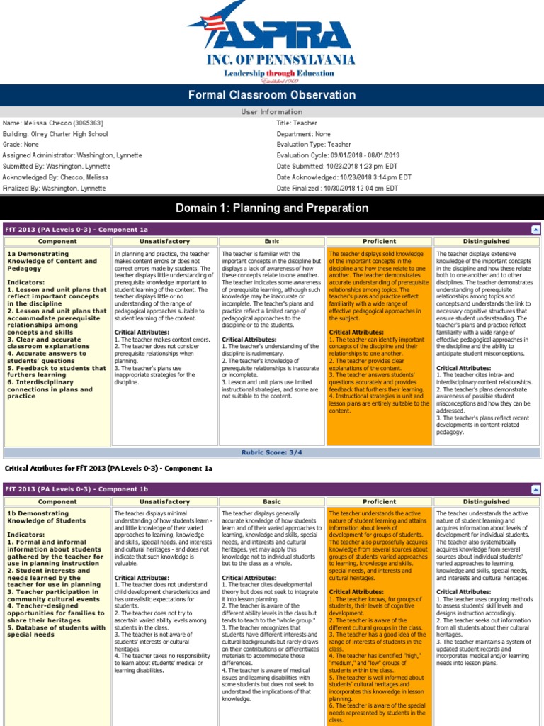 Formal Observation 1 Pdf Teachers Lesson Plan