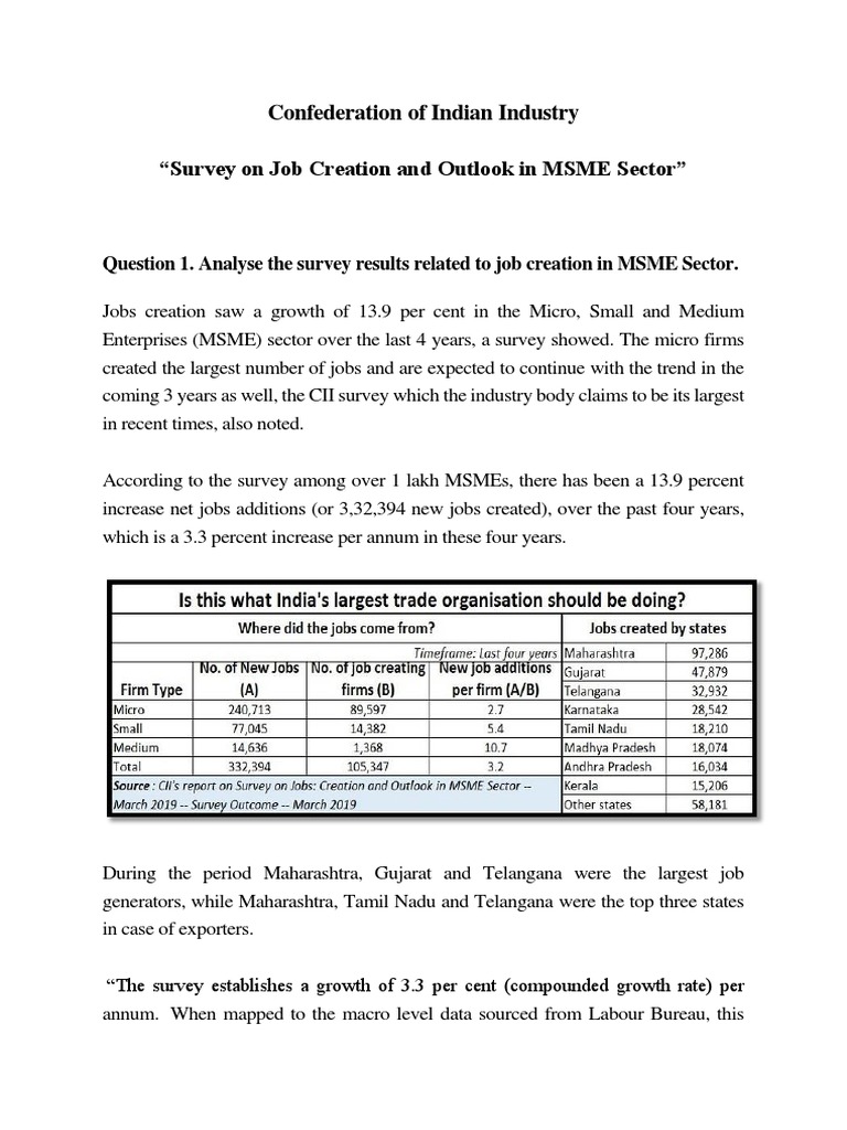 Job Growth in Indian MSME Sector Survey | PDF | Business | Finance ...