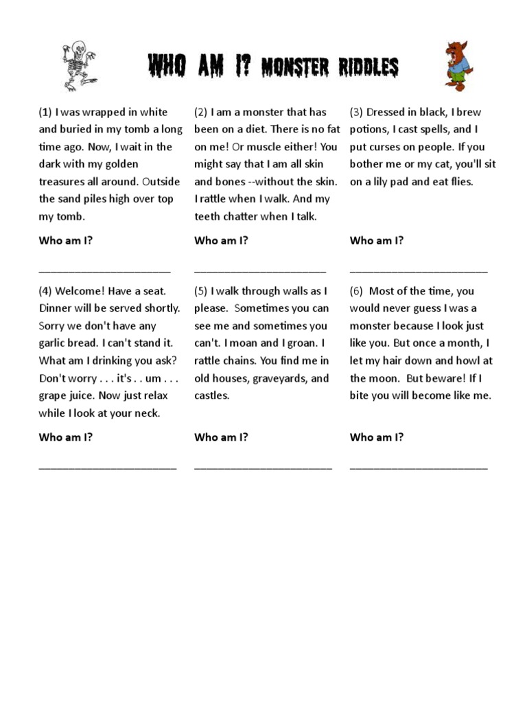 Halloween - Monster Riddles | PDF | Leisure