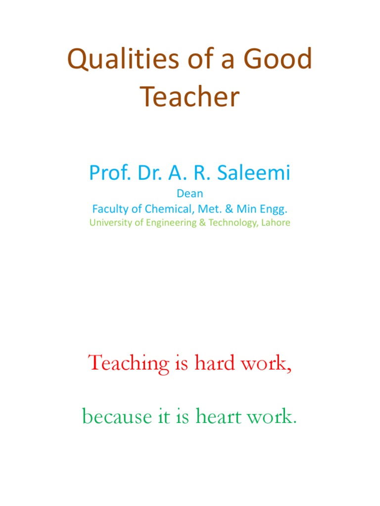 Qualities of A Good Teacher: Prof. Dr. A. R. Saleemi | PDF | Teachers | Classroom