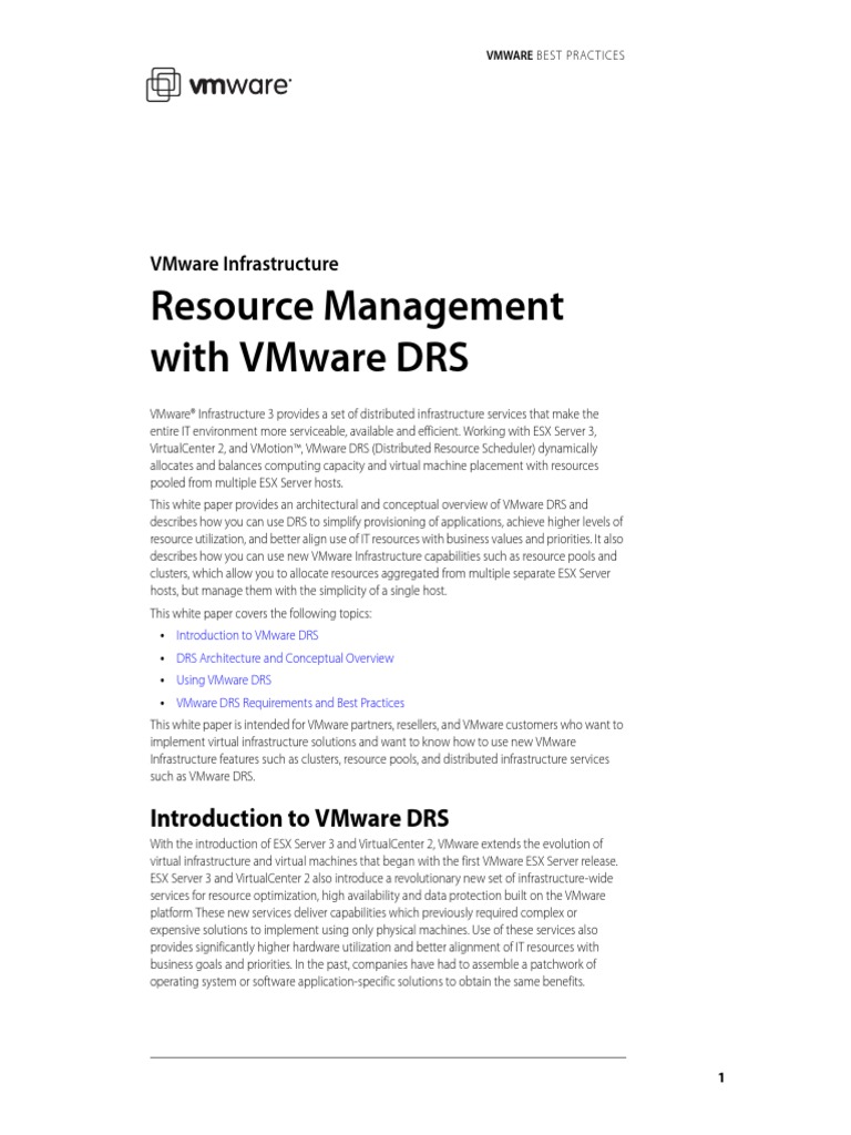 Vmware Drs White Paper | PDF | V Mware | Computer Cluster