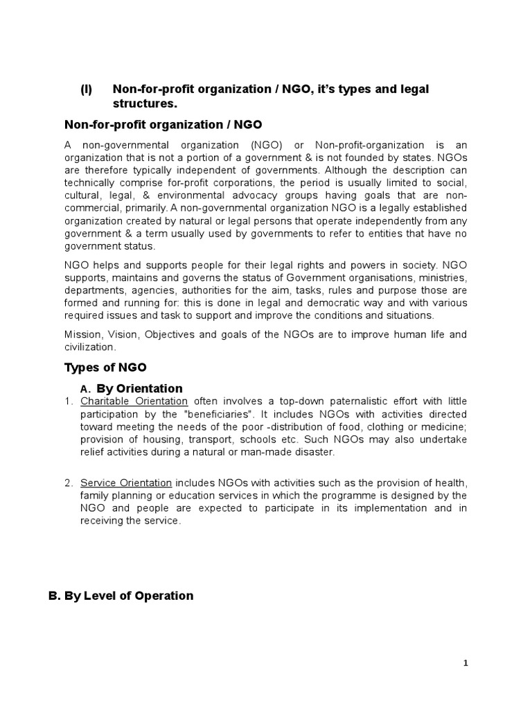 I Non For Profit Organization Ngo It S Types And Legal Structures