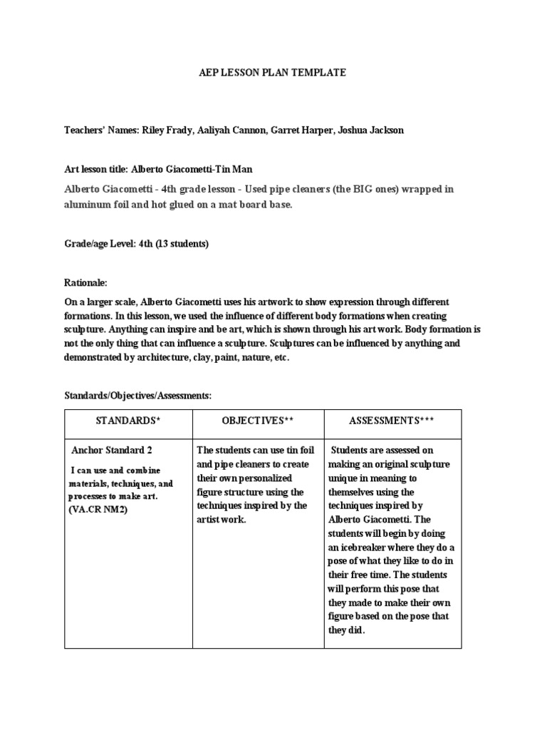 Aep Lesson Plan 3 Classmate | PDF | Sculpture | Concept