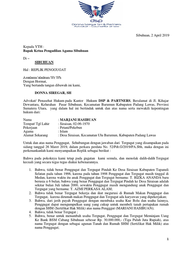 Replik Penggugat (Cerai Gugat ( | PDF