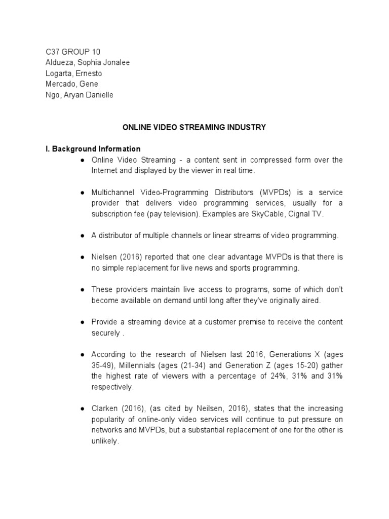 COBECON - Online Video Streaming Industry - Main Points Outline | PDF ...