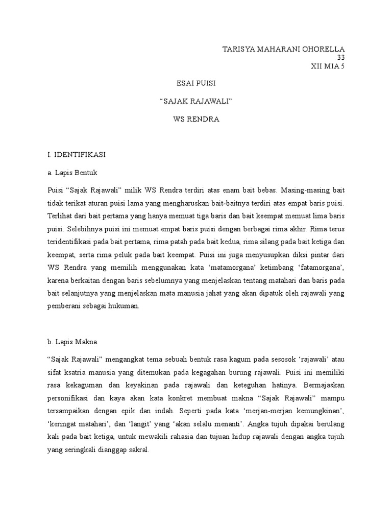 Esai Puisi Sajak Rajawali WS Rendra | PDF