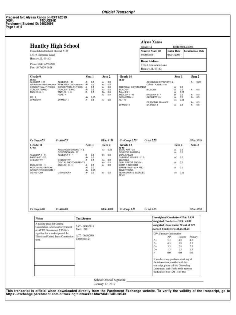Unofficial Transcript | PDF | Advanced Placement | Schools