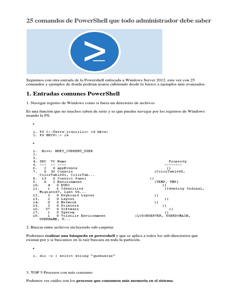 25 Comandos de PowerShell Que Todo Administrador Debe Saber | PDF ...