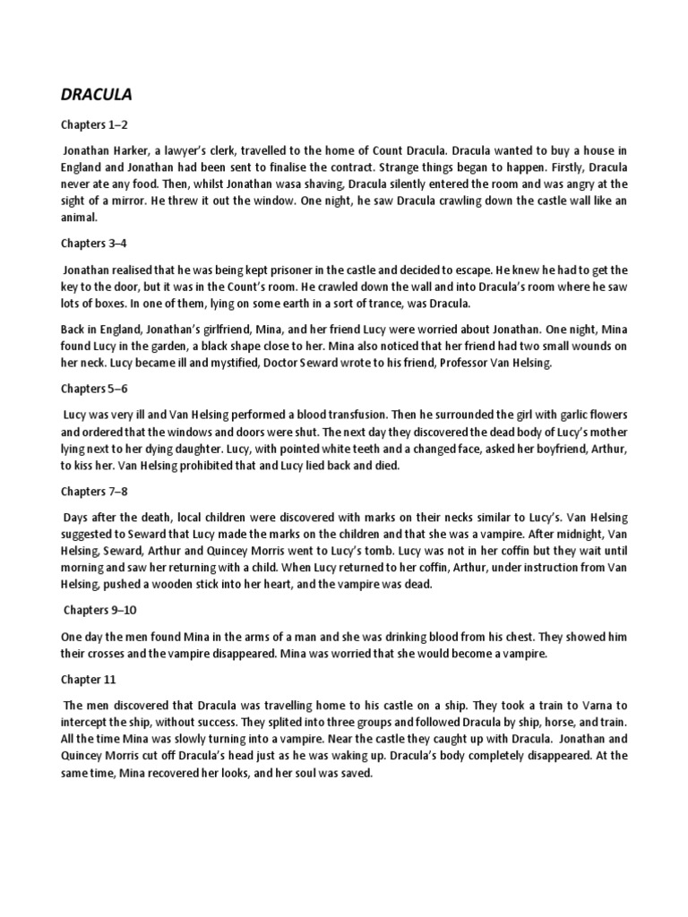 Dracula Summary | PDF | Count Dracula | Mina Harker