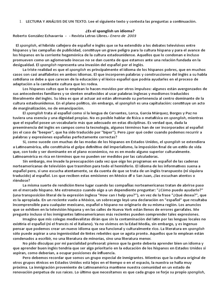 El Spanglish | PDF | Lengua española | America latina