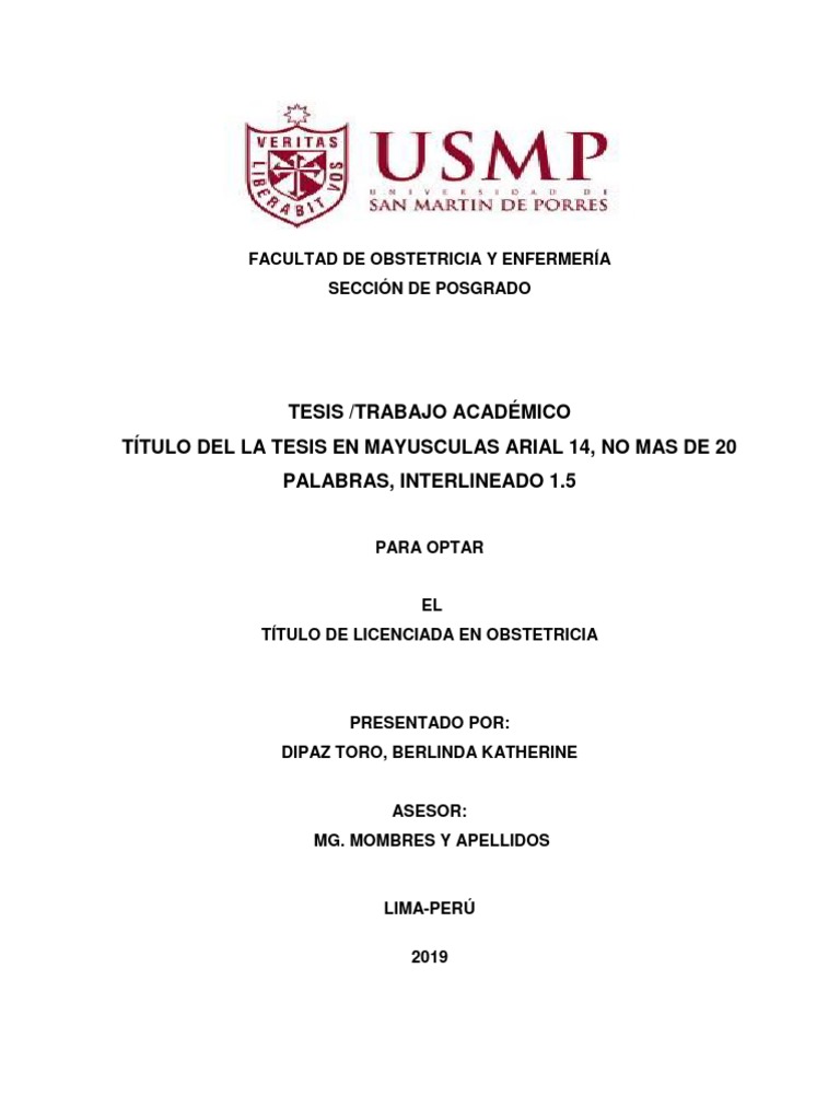 Tesis /Trabajo Académico Título Del La Tesis En Mayusculas Arial 14, No ...