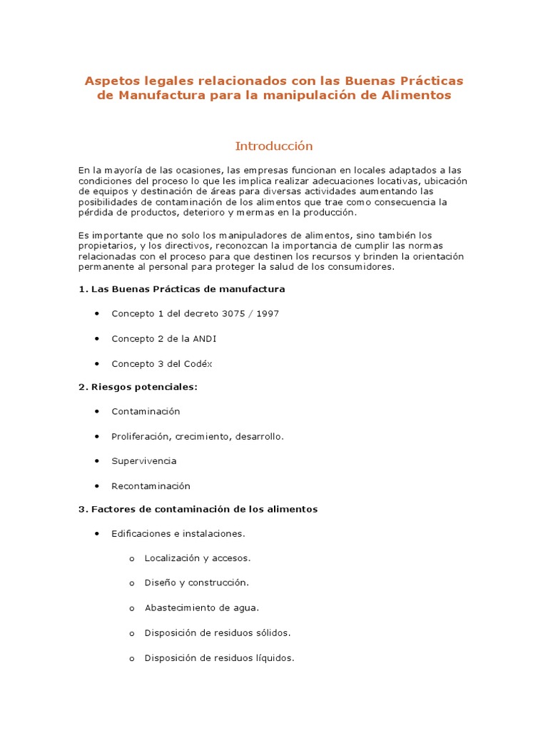Normas Legales en BPM para Alimentos | PDF | Análisis de Riesgo y ...