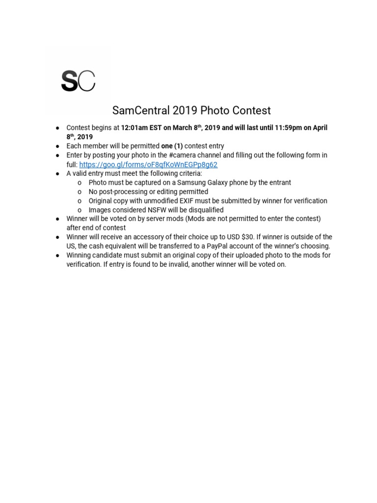 SamCentral 2019 Photo Contest Rules | PDF
