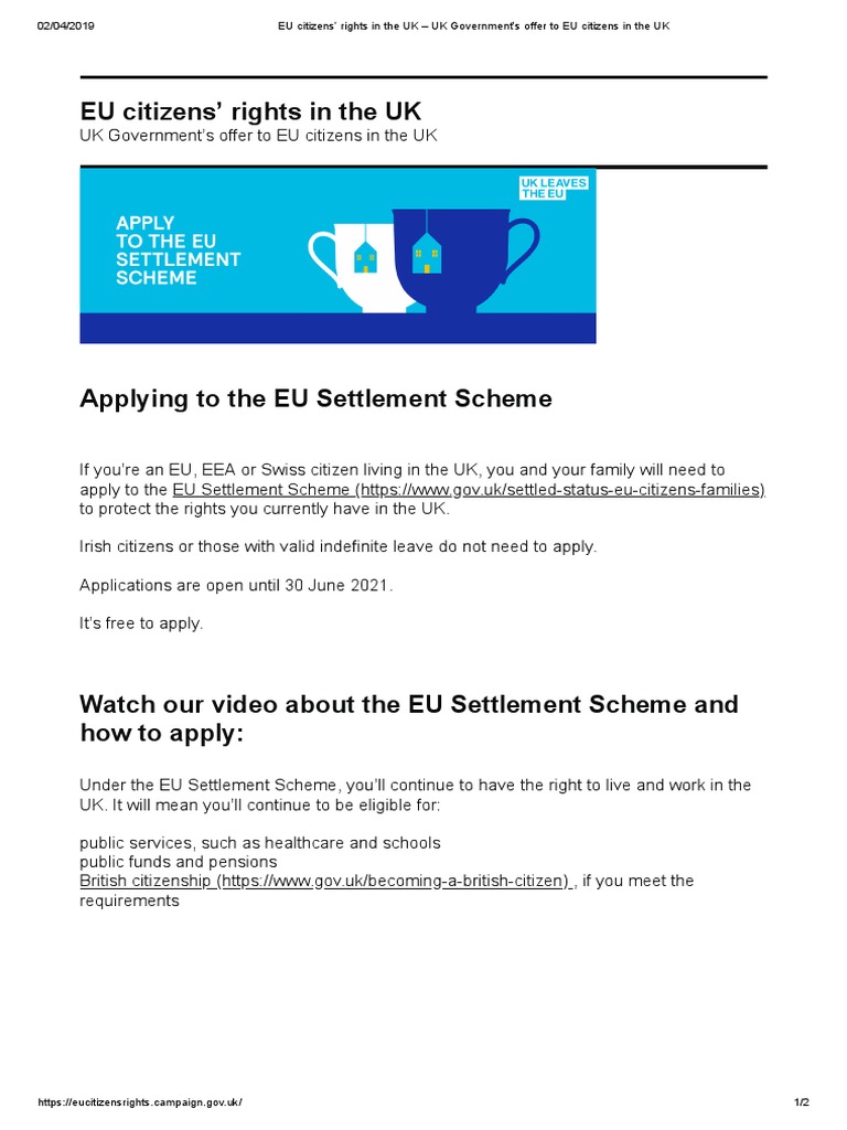 EU Citizens' Rights in The UK - UK Government's Offer To EU Citizens in ...