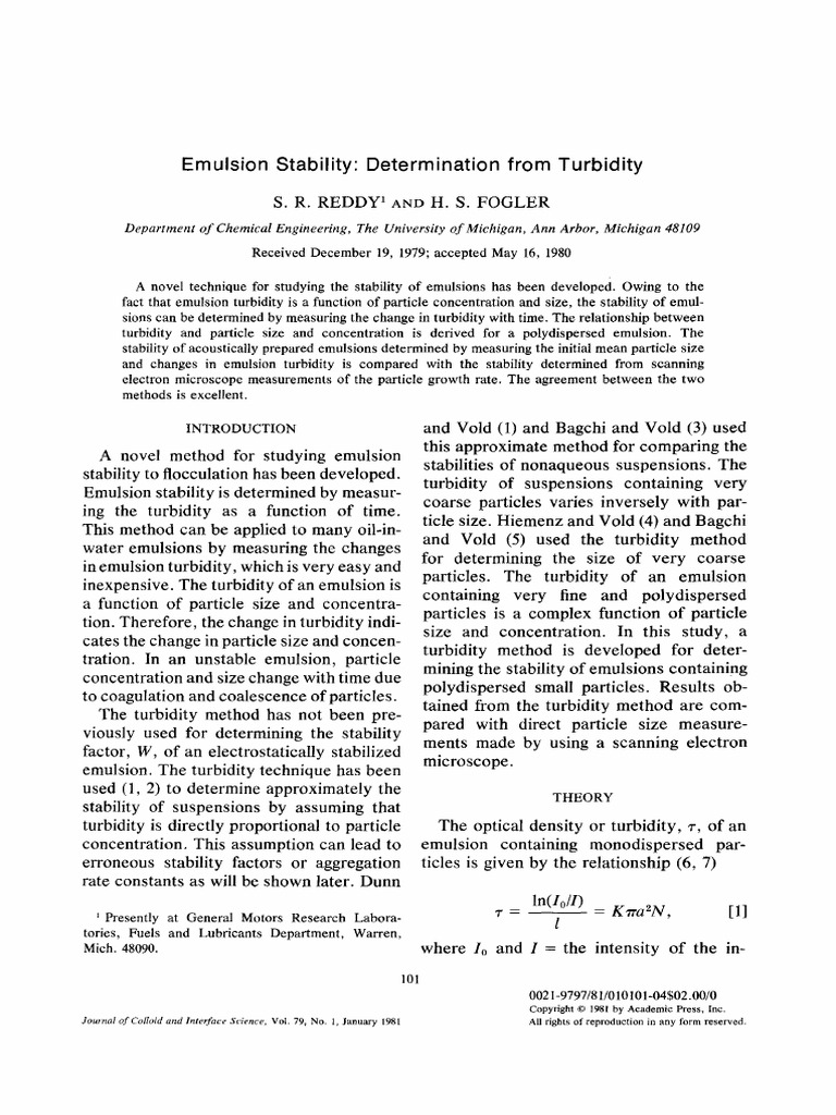 Emulsion Stability Determination From Turbidity | PDF | Emulsion ...