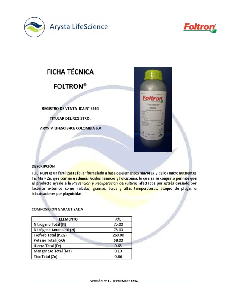 Foltron Ficha Tecnica | PDF | Fertilizante | Nitrógeno
