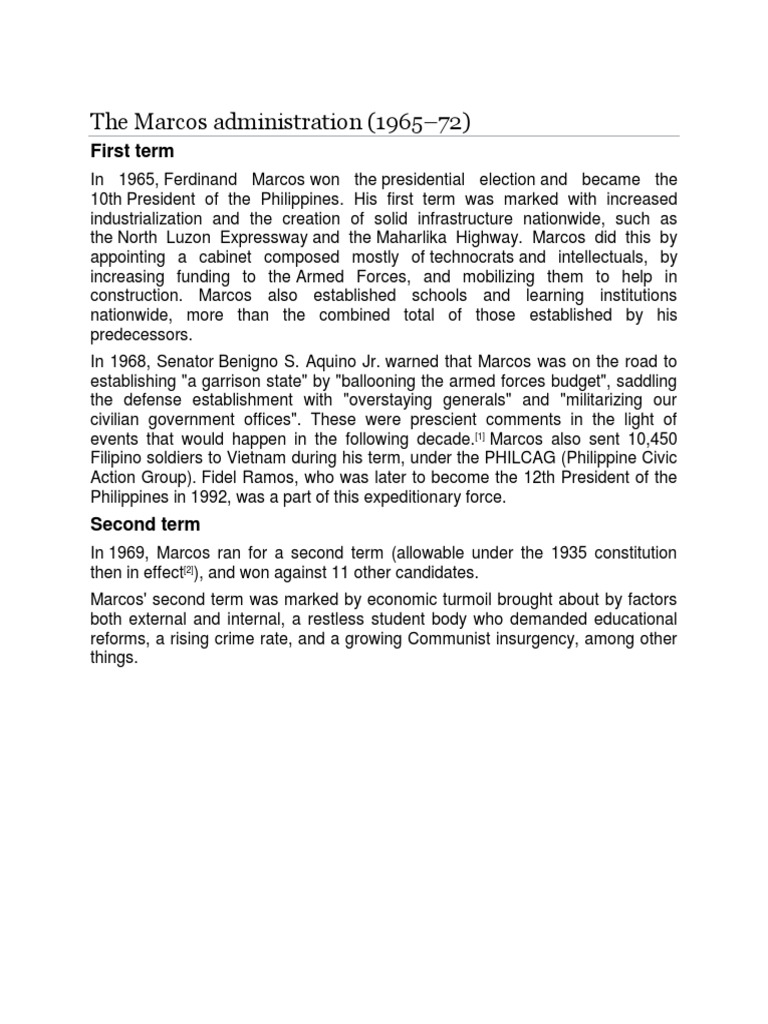 Overview of Marcos' Presidency (1965-1986) | PDF | Philippines | Government