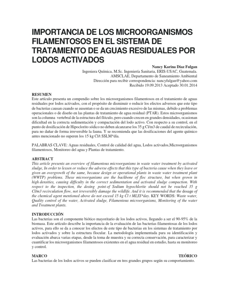 Importancia de Los Microorganismos Filamentosos en El Sistema de ...