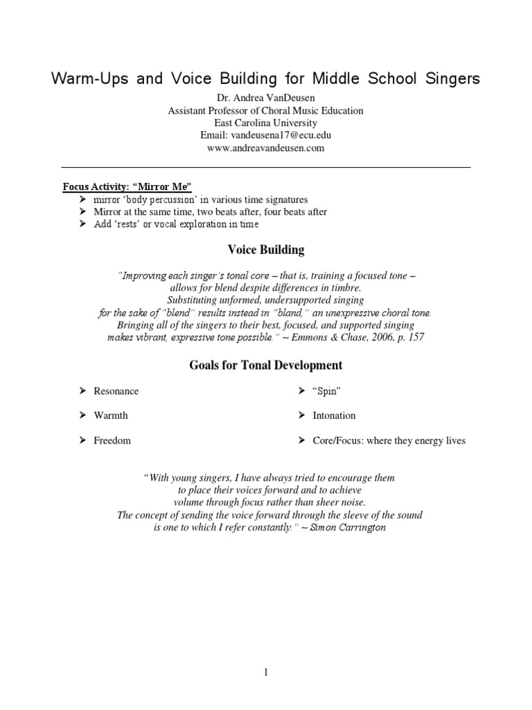 Warmups and Voice Building For Middle School Singers | PDF | Singing ...