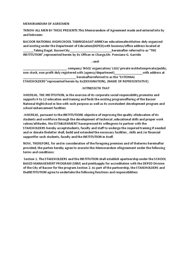 Memorandum of Agreemen | PDF