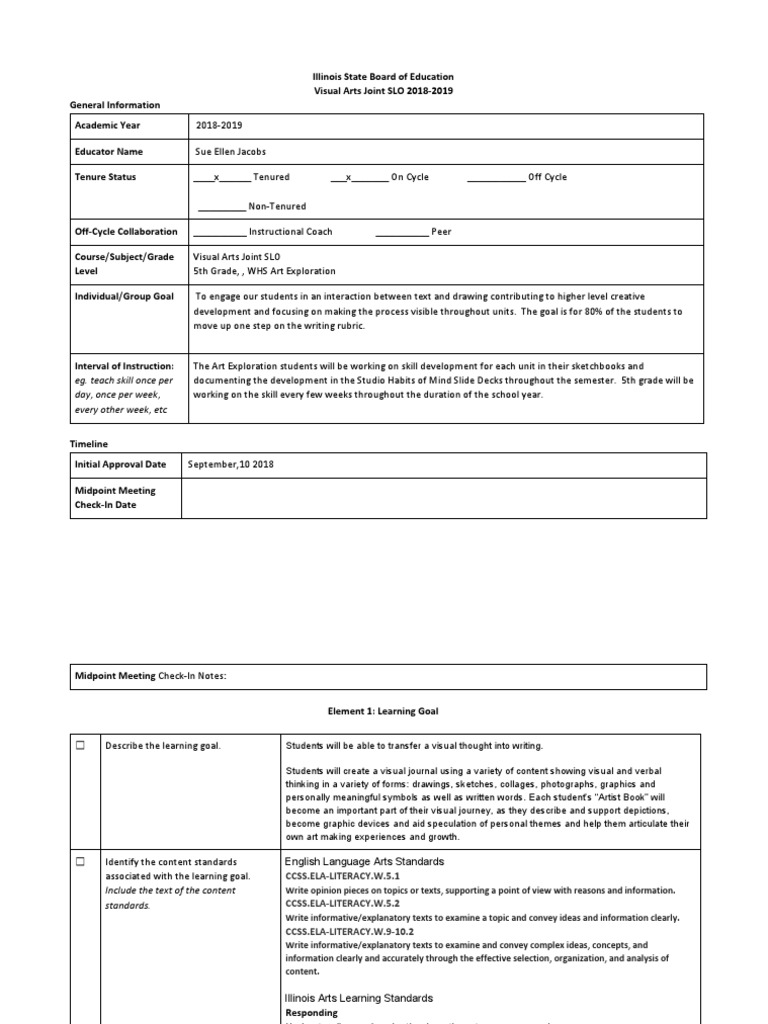 Jacobs Joint Visual Arts Slo 2018-2019 | PDF | Educational Assessment ...