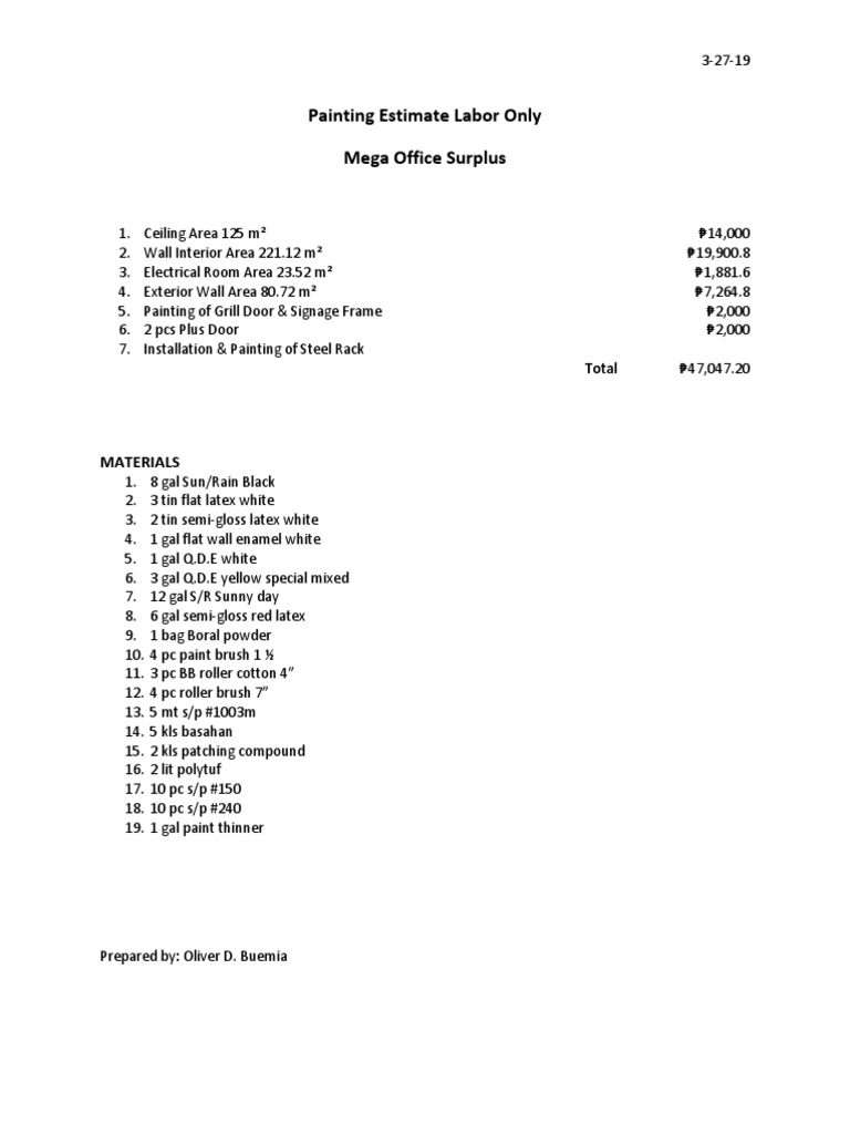 Labor-Only Painting Estimate Breakdown | PDF
