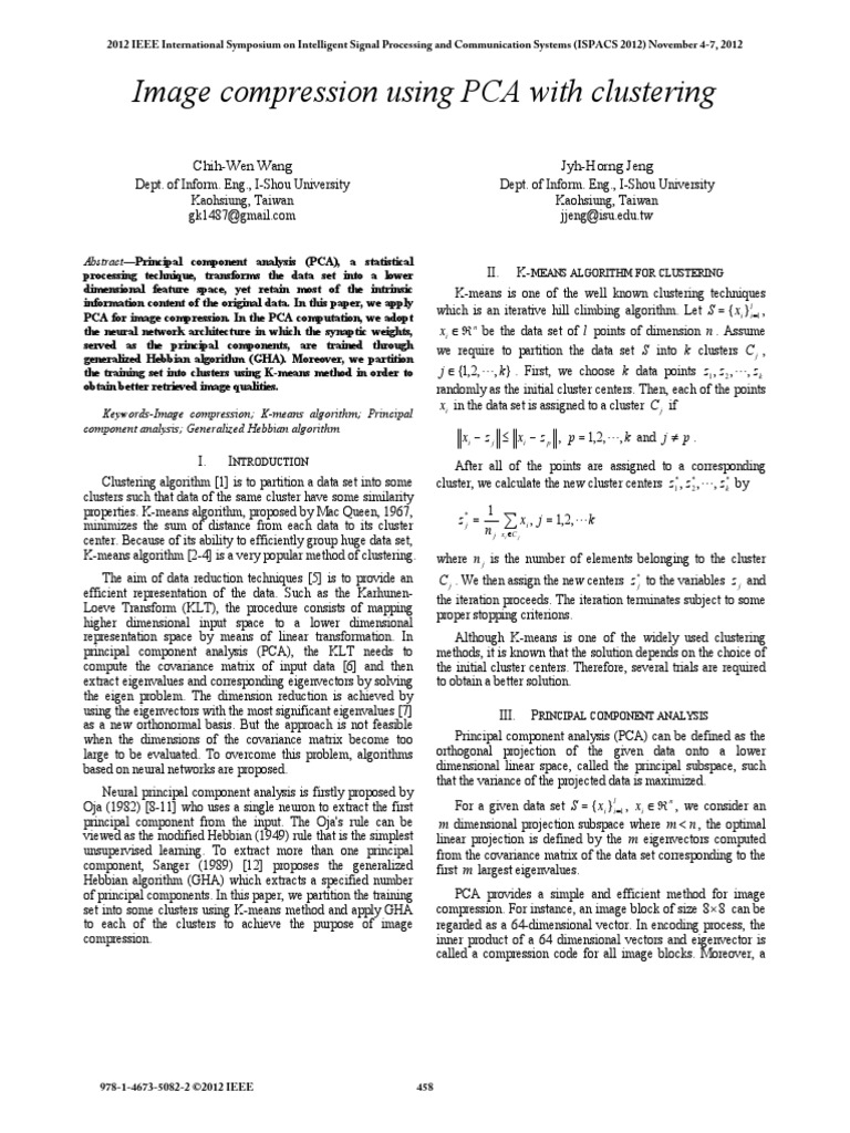 Image Compression Using PCA With Clustering | PDF | Principal Component ...