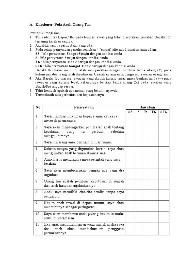 Kuesioner Pola Asuh Orang Tua | PDF