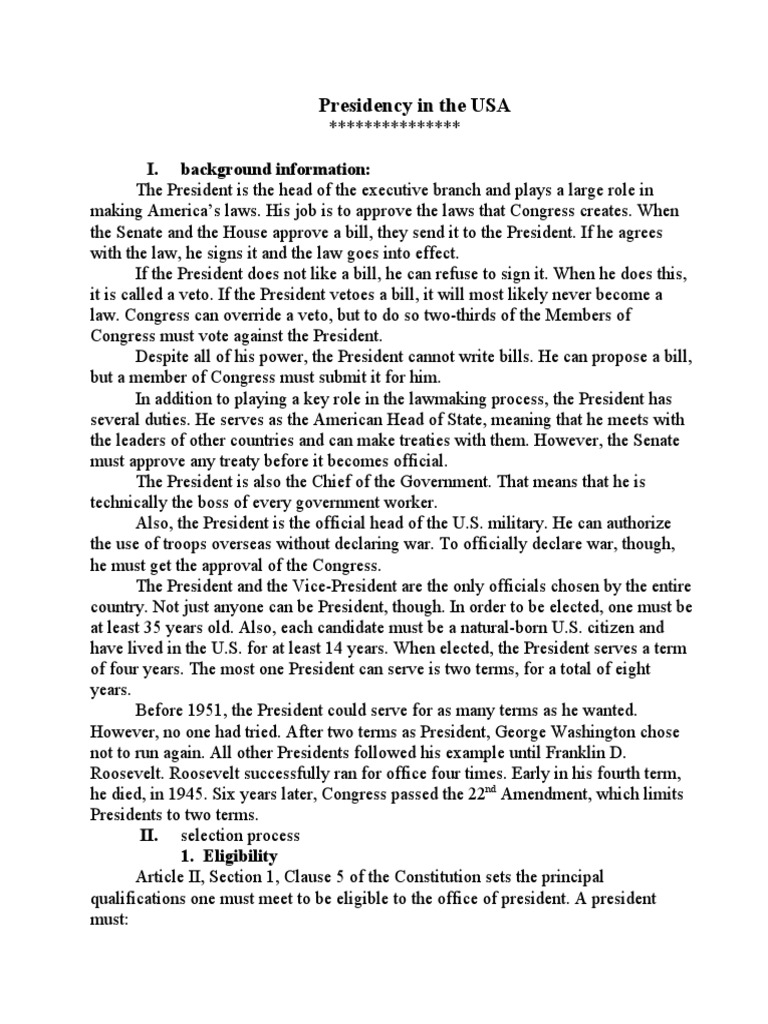 Presidency in The USA | PDF | Presidents Of The United States ...